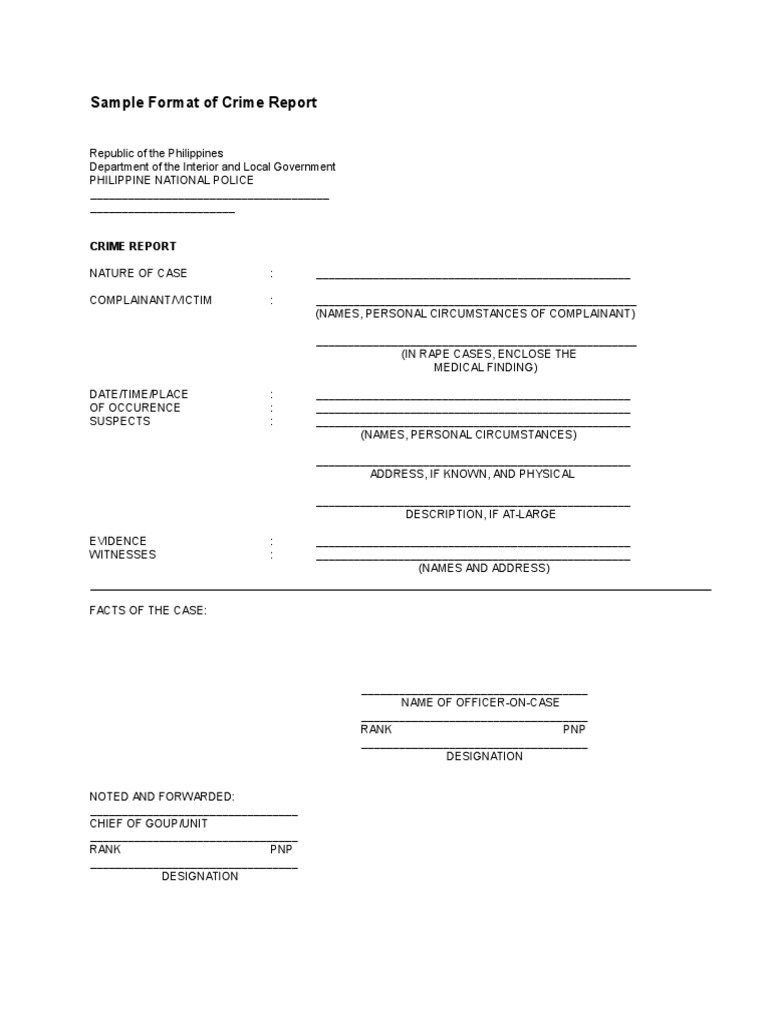 Sample Format of Crime Report | PDF | Social Science | Law