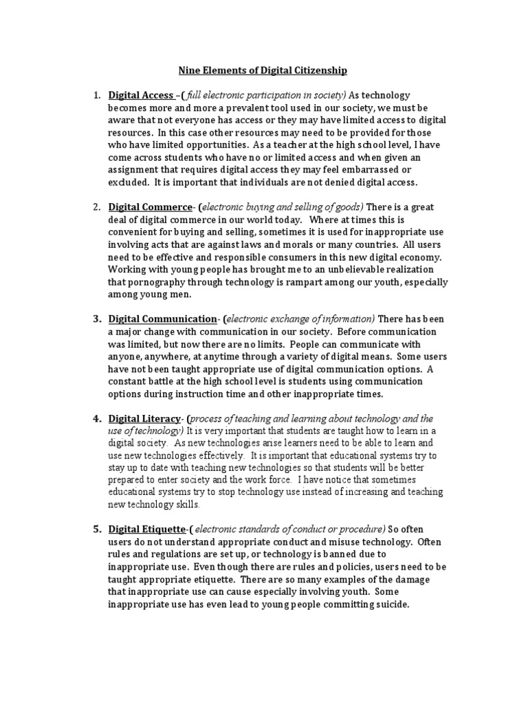 Nine Elements of Digital Citizenship | PDF | Teachers | Communication