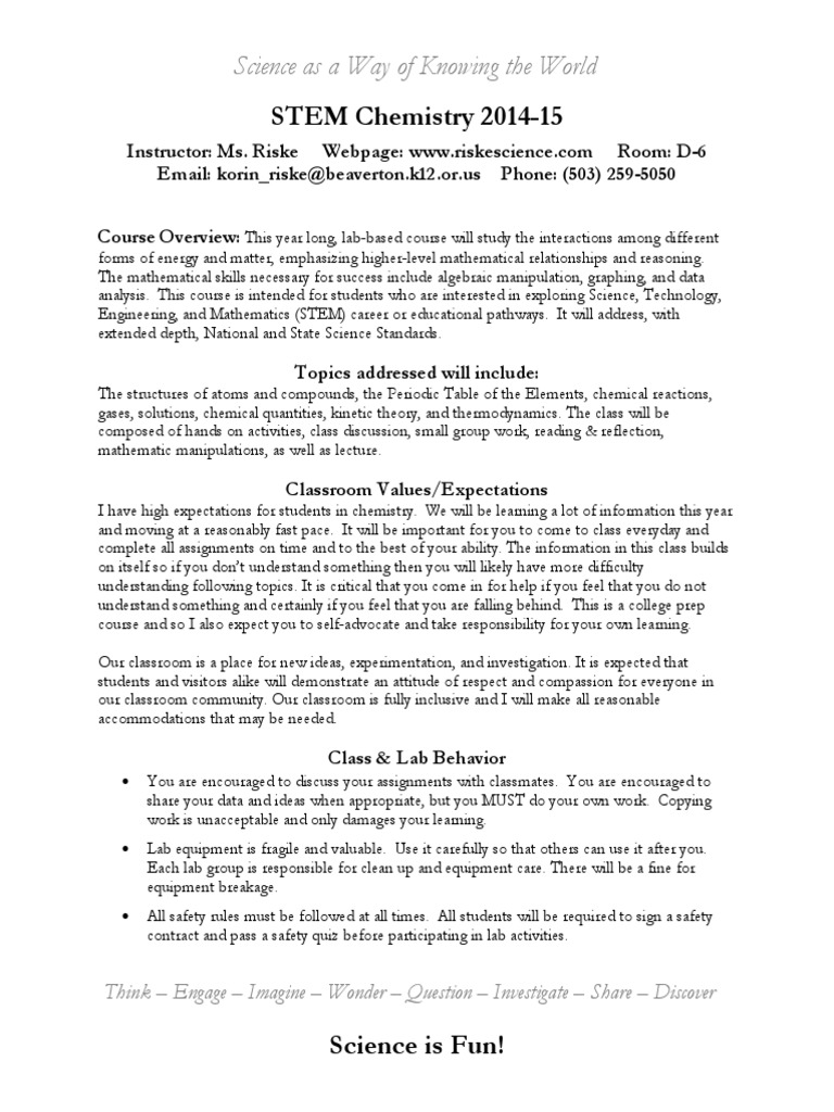 Stem Chemistry Syllabus | PDF | Educational Assessment | Test (Assessment)