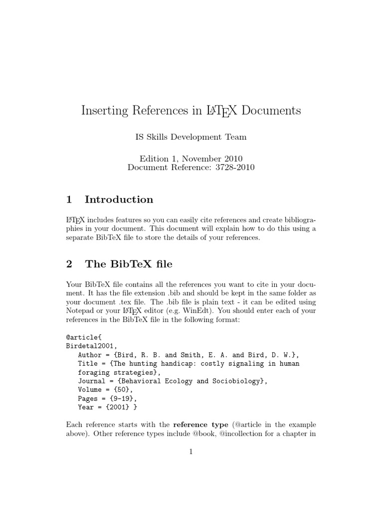 Inserting References in L TEX Documents | PDF | Citation | Text