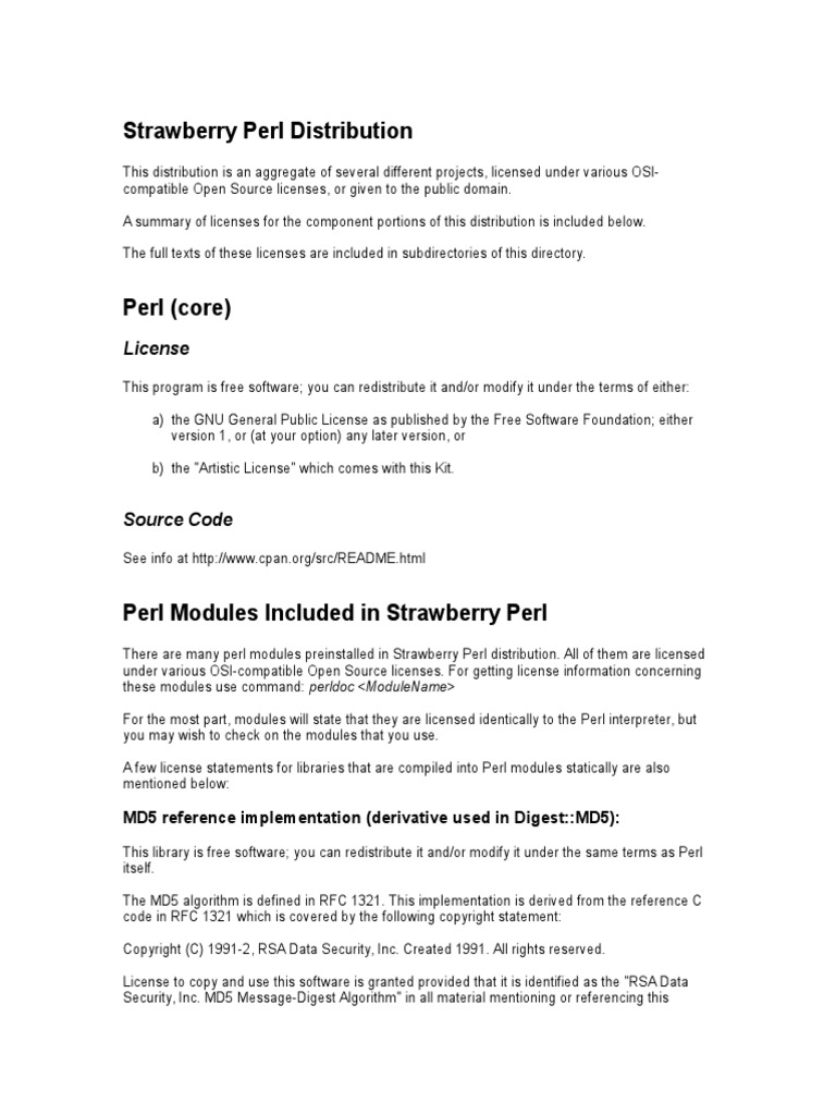 Strawberry Perl Distribution: License | PDF | Source Code | Perl