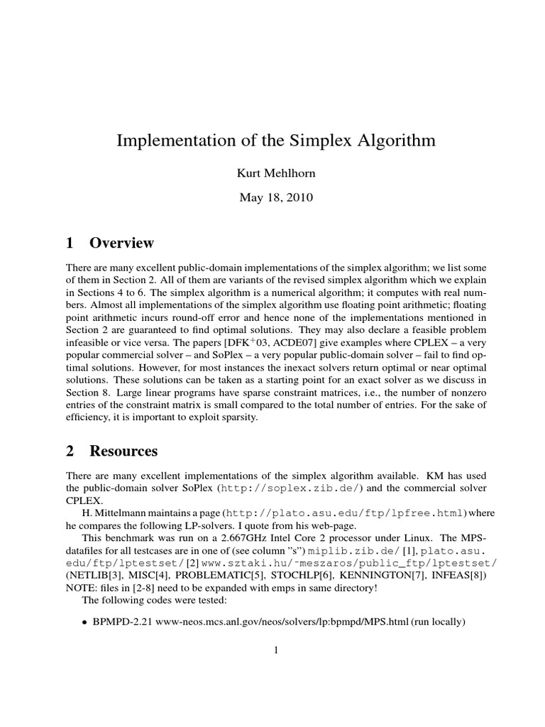 Implementing the Simplex Algorithm | PDF | Matrix (Mathematics) | Mathematics Of Computing
