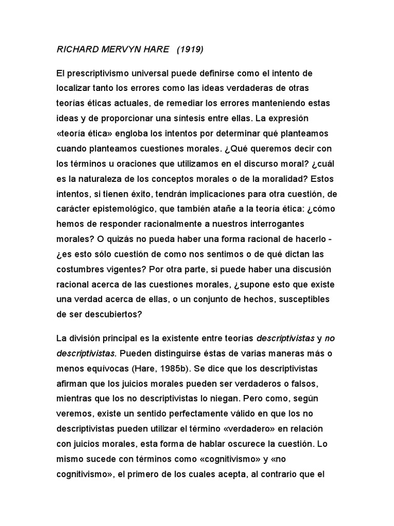 1919 Richard Mervyn Hare | PDF | Filosofía