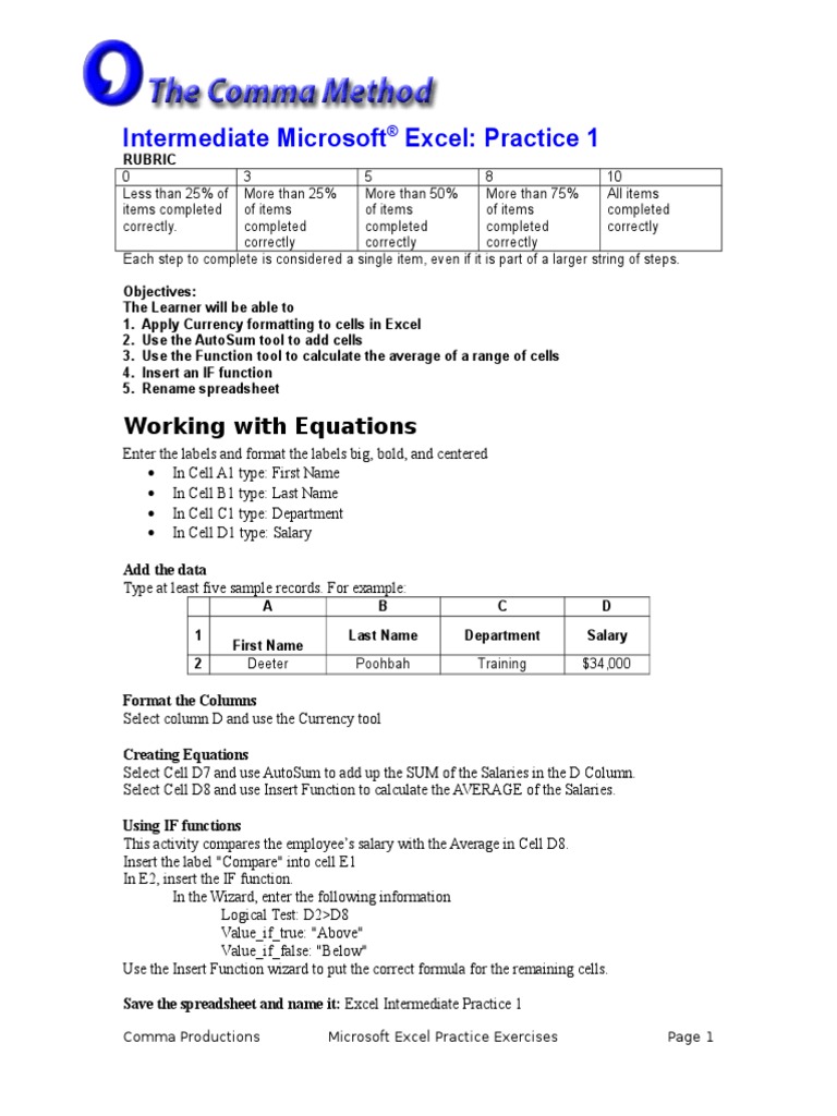 EXCEL Intermediate Practice Activities | PDF | Microsoft Excel ...