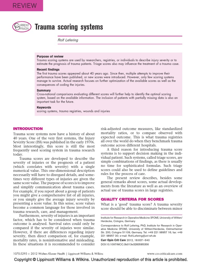 Trauma Scoring Systems: Review | PDF | Major Trauma | Prediction