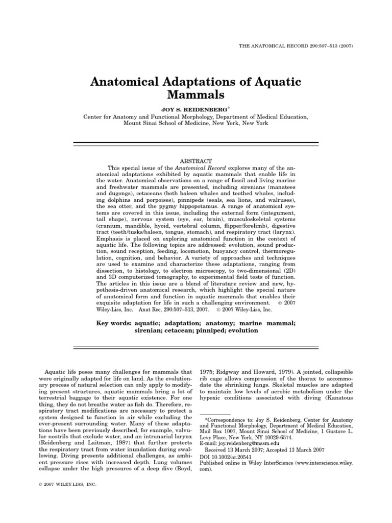Aquatic Mammal Anatomical Adaptations | PDF | Vertebra | Vertebral Column