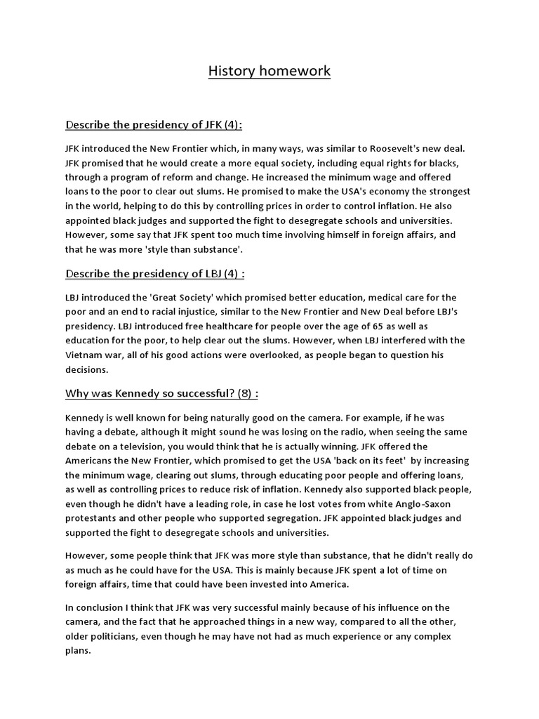 History Homework: Describe The Presidency of JFK | PDF | John F ...
