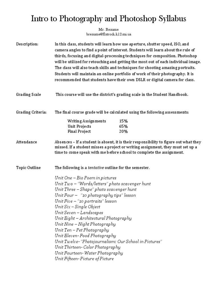 Photography Syllabus Two | PDF