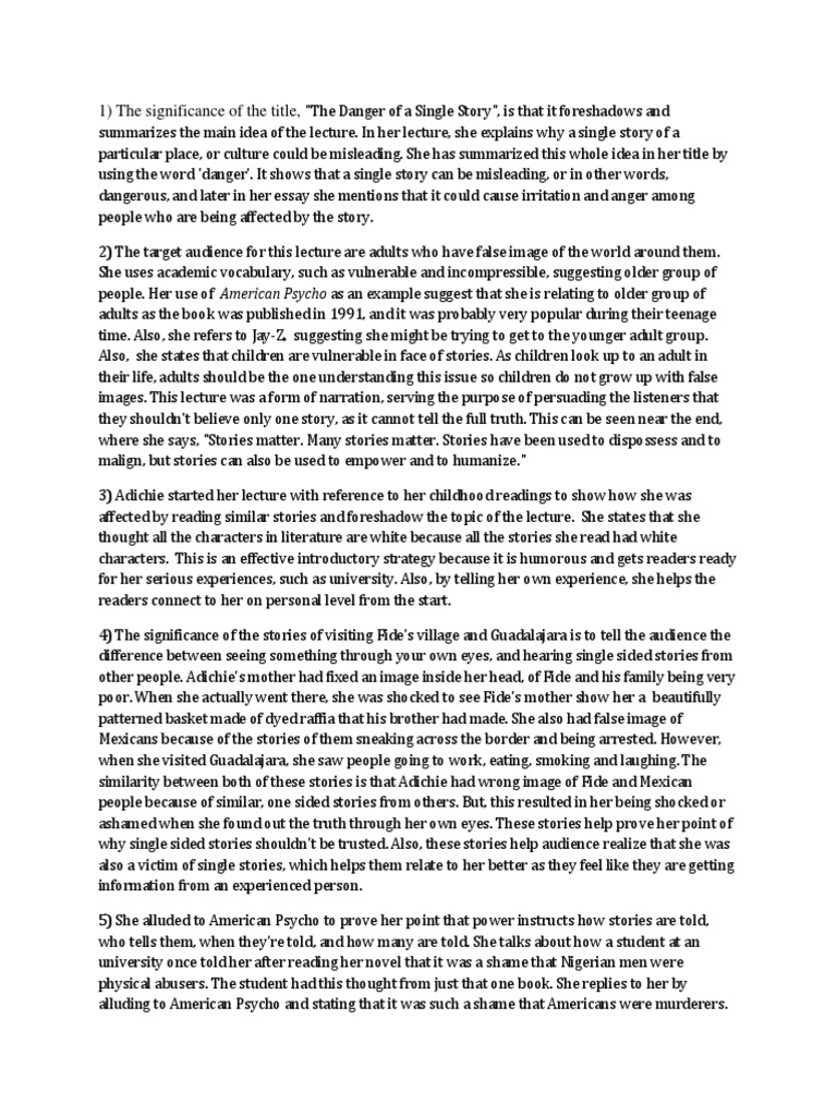 Understanding the Single Story Danger | PDF | Essays | Anger