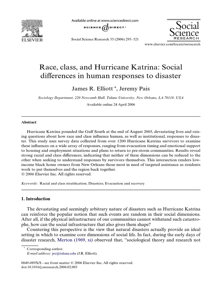 Race, Class, and Hurricane Katrina: Social Di Verences in Human ...