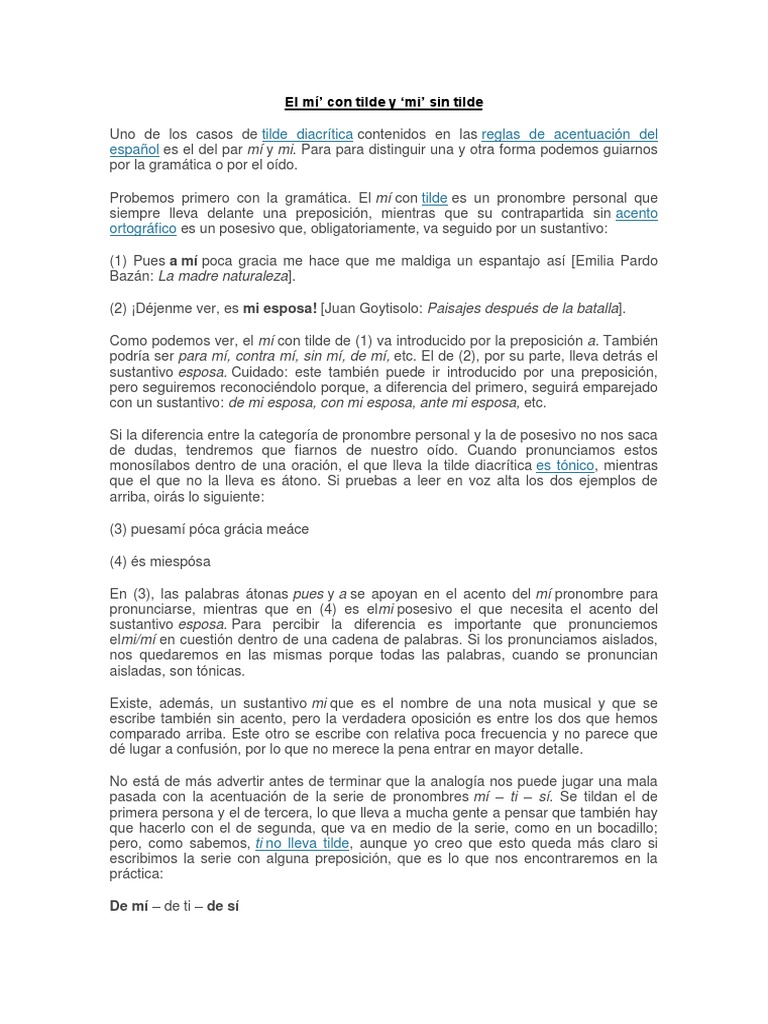 El Mí Con Tilde y El Mí Sin Tilde | PDF | Pronombre | Sustantivo