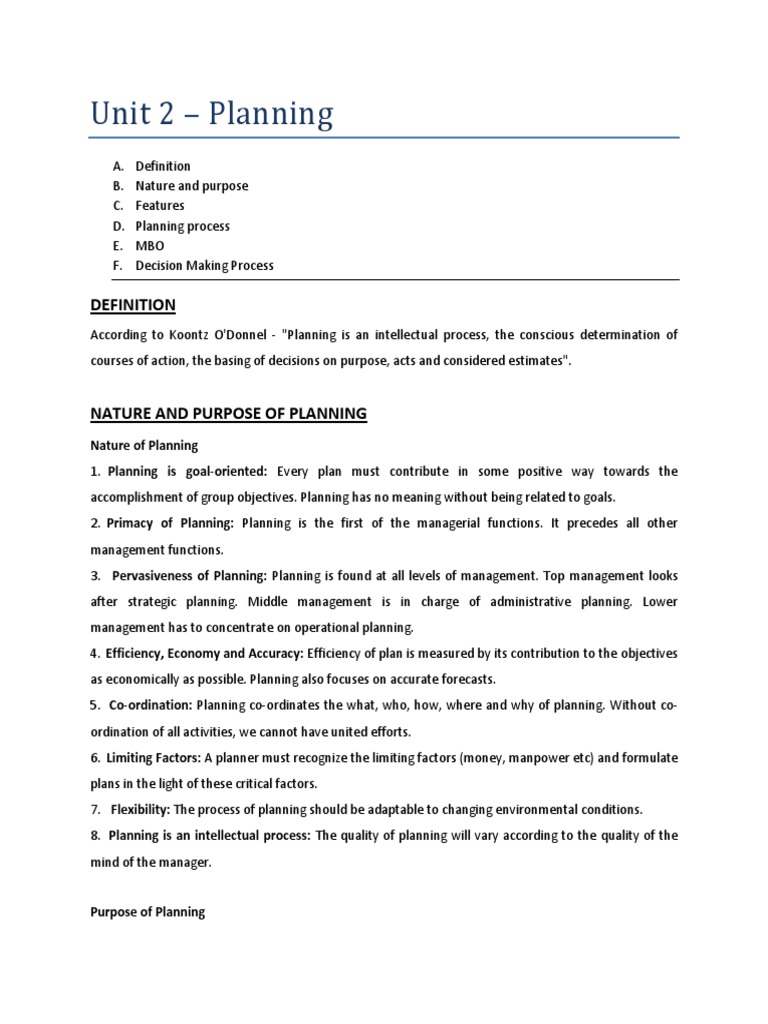 POM Unit 2 Planning Notes | PDF | Performance Appraisal | Goal