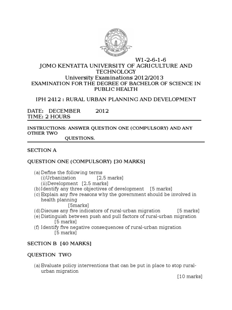 JKUAT Public Health Exam Paper 2012 | PDF