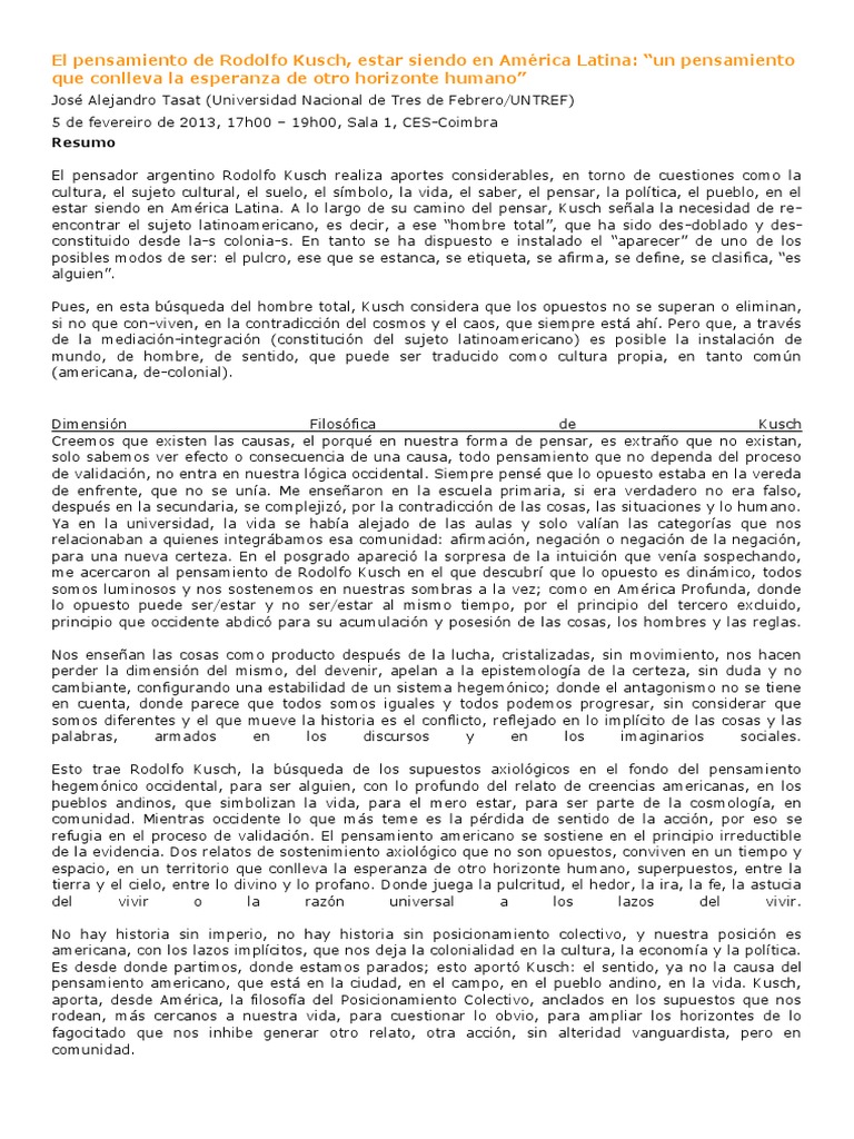 El Pensamiento de Rodolfo Kusch | PDF | Esencia | Verdad