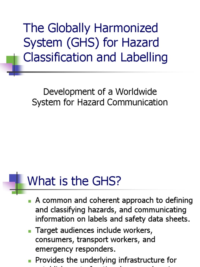 The Globally Harmonized System (GHS) For Hazard Classification and ...