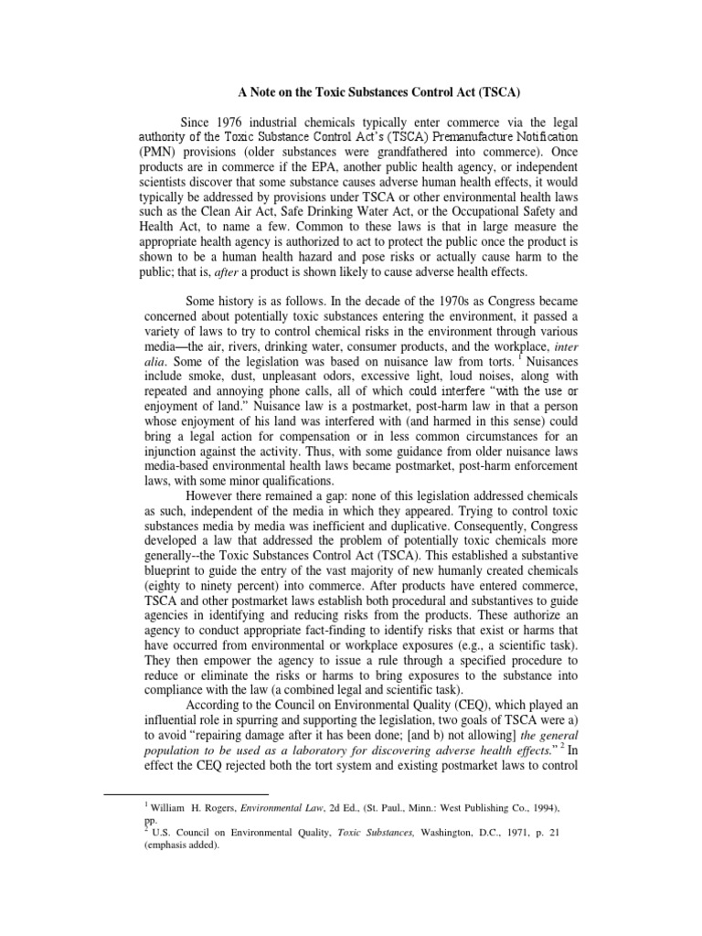 A Note On The Toxic Substances Control Act (TSCA) | Download Free PDF ...