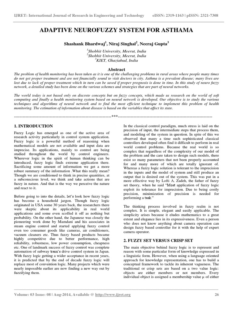 Adaptive Neurofuzzy System For Asthama Pdf Fuzzy Logic Logic