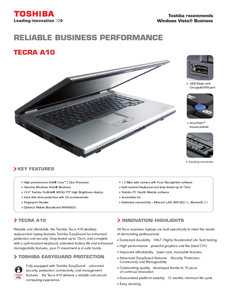 En Tecra A10 Datasheet | Bluetooth | Personal Computers