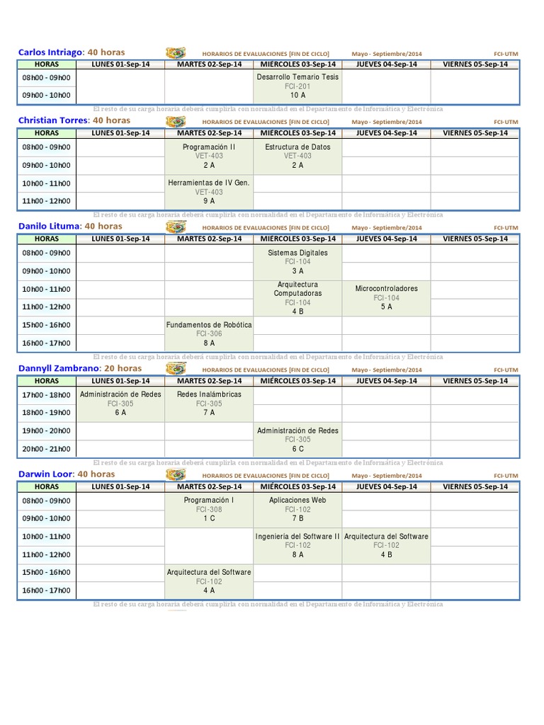 Horarios FCI-UTM Evaluación Fin de Ciclo (Docente) PDF | PDF | Ciencias de la Computación ...