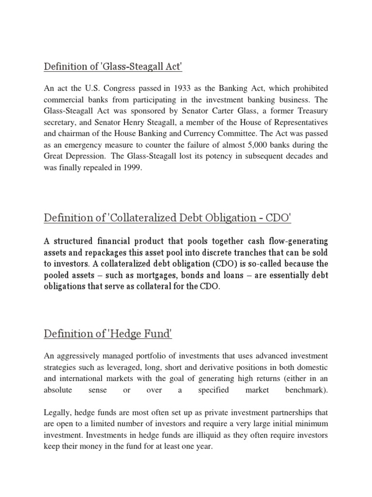 Definition of 'Collateralized Debt Obligation - CDO' | PDF ...