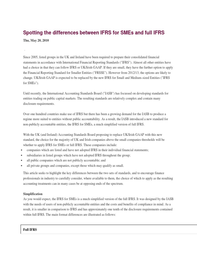 Spotting The Differences Between IFRS For SMEs and Full IFRS | PDF | Goodwill (Accounting ...