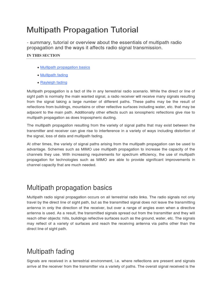 Multipath Propagation Tutorial | PDF | Orthogonal Frequency Division ...