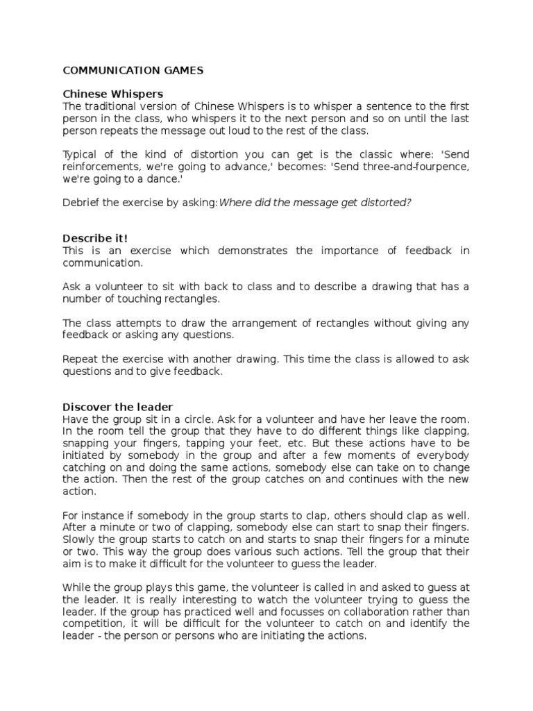 Communication Games Chinese Whispers | PDF