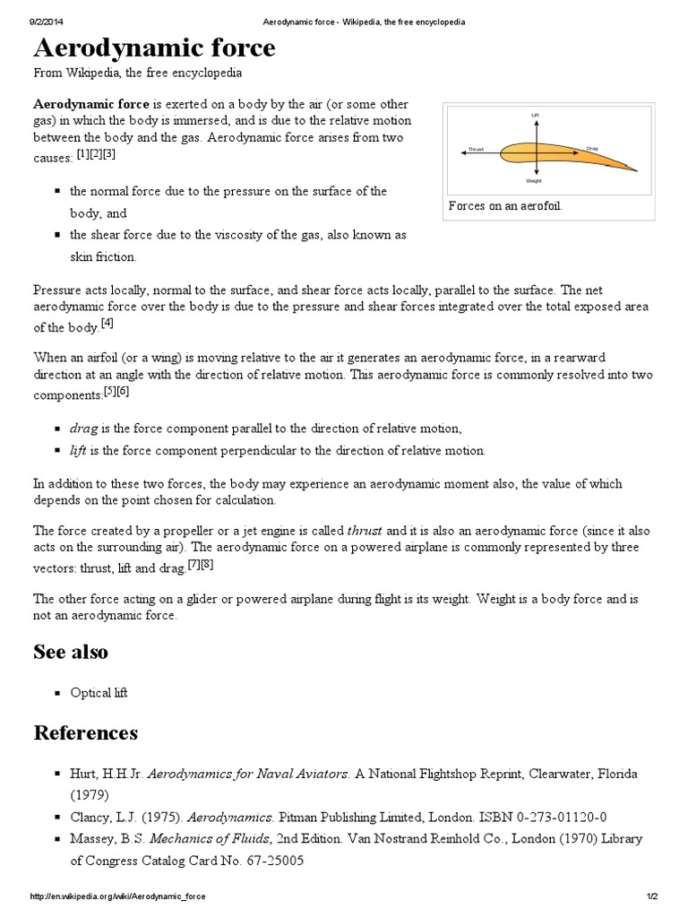 Aerodynamic Force - Wikipedia, The Free Encyclopedia | PDF | Lift ...