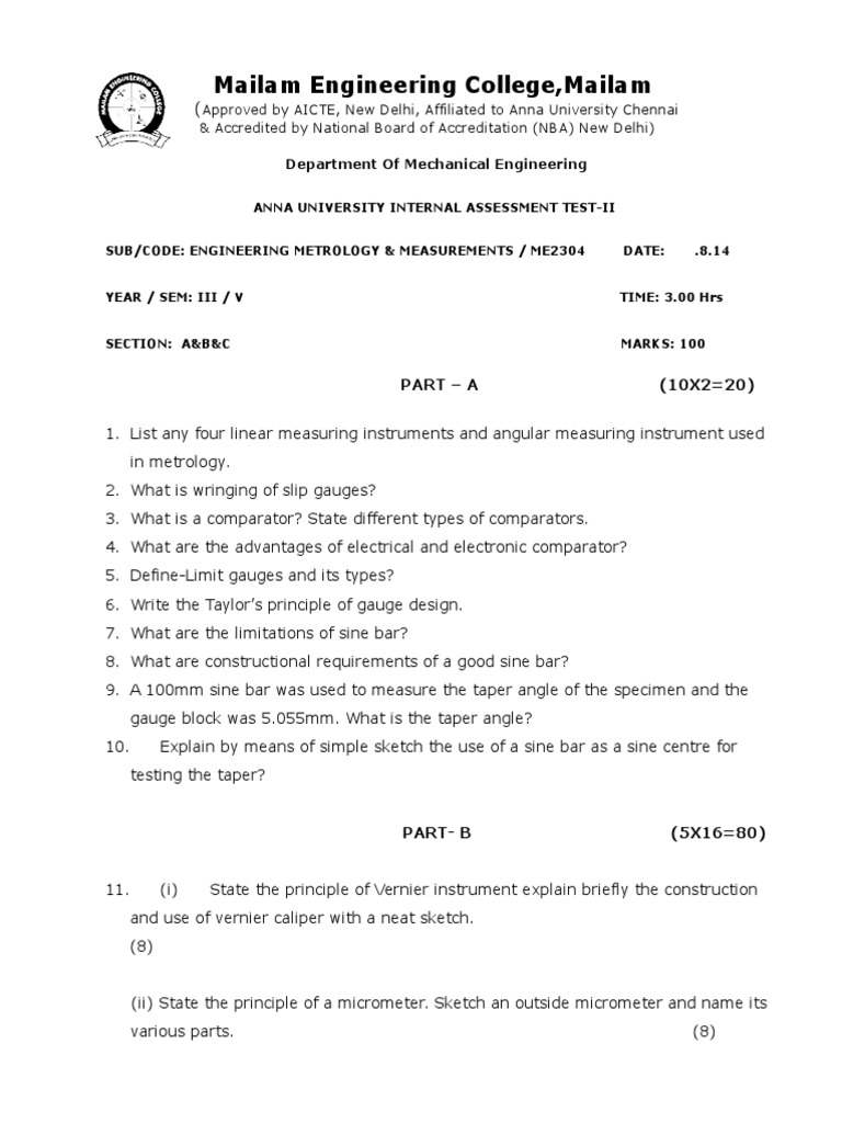 Mailam Engineering College, Mailam | PDF | Measuring Instrument ...