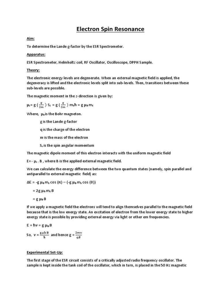 Esr Lab Report Pdf Electron Paramagnetic Resonance Amplitude