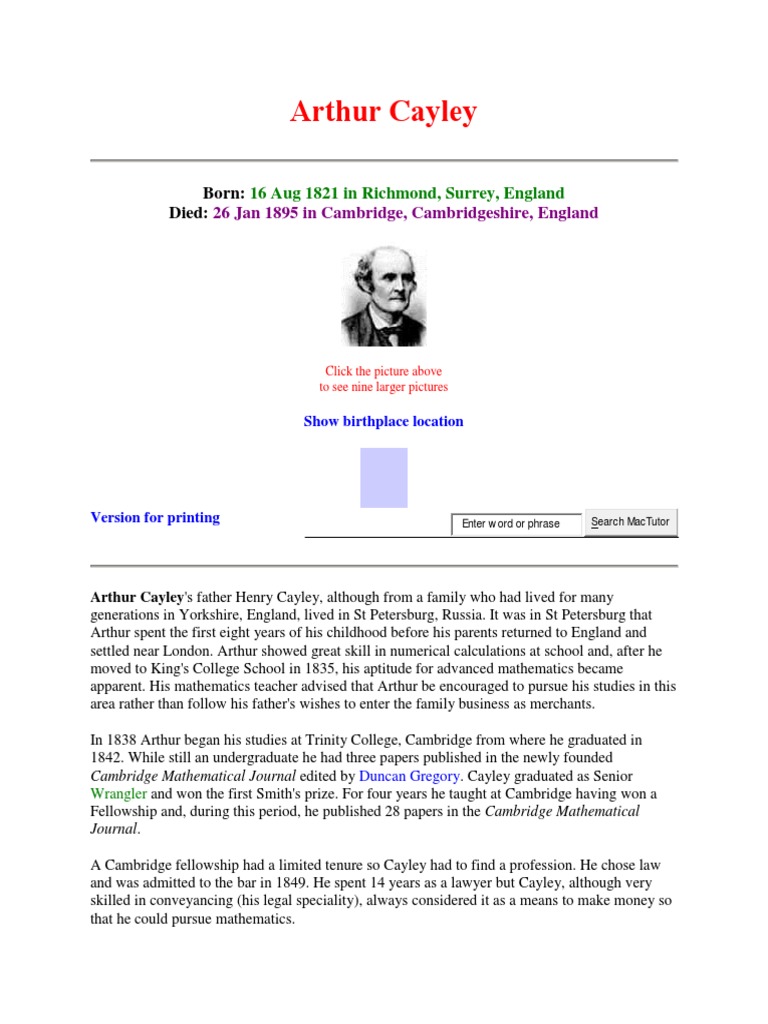 Arthur Cayley | PDF | Space | Geometry
