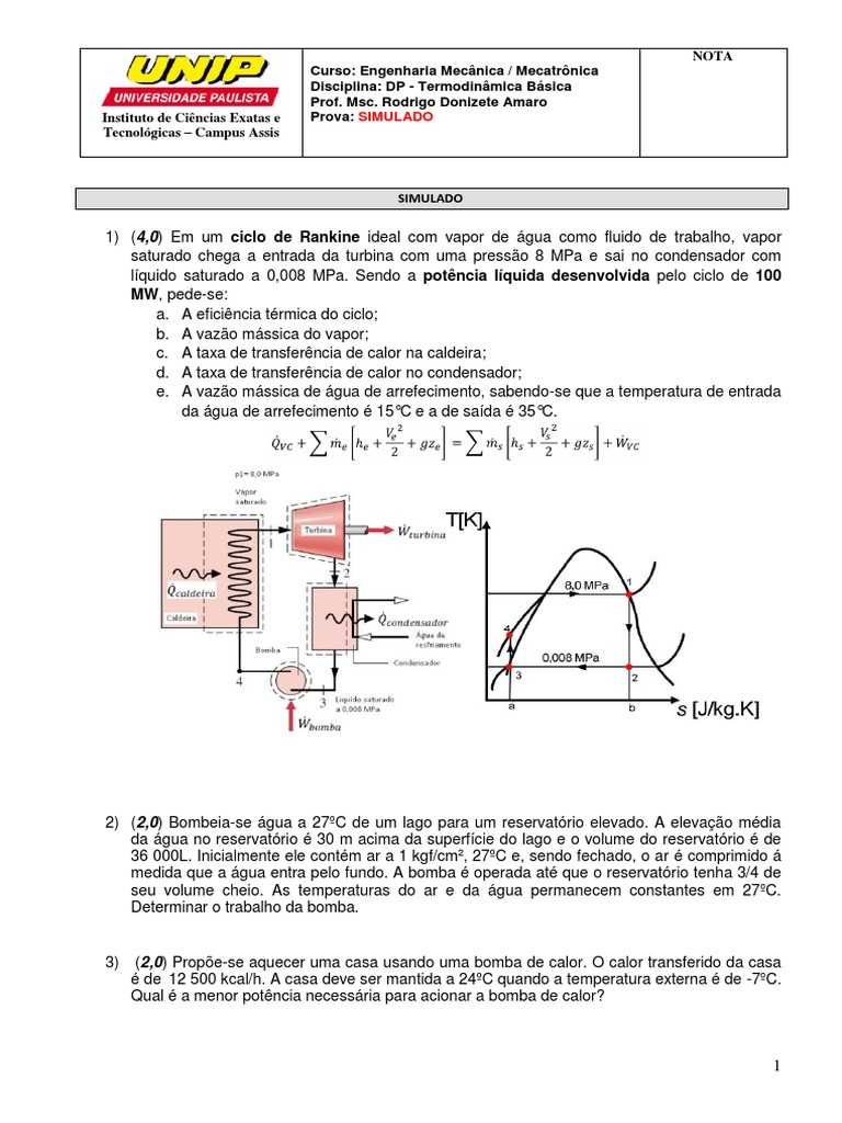Simulado - DP Termodinâmica Básica | PDF | Calor | Termodinâmica