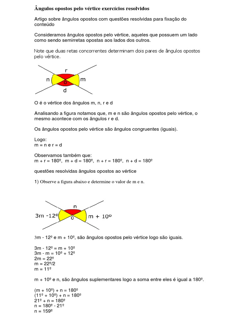 Ângulos Opostos Pelo Vértice Exercícios Resolvidos