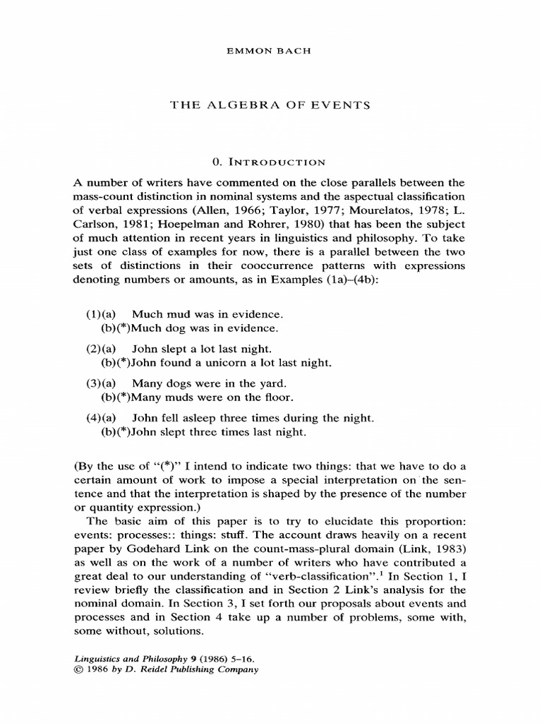 Bach, Emmon - The Algebra of Events | PDF | Semantics | Interpretation (Logic)