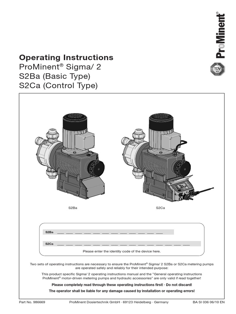 Operating Instructions Sigma S2Ba S2Ca | PDF | Relay | Valve