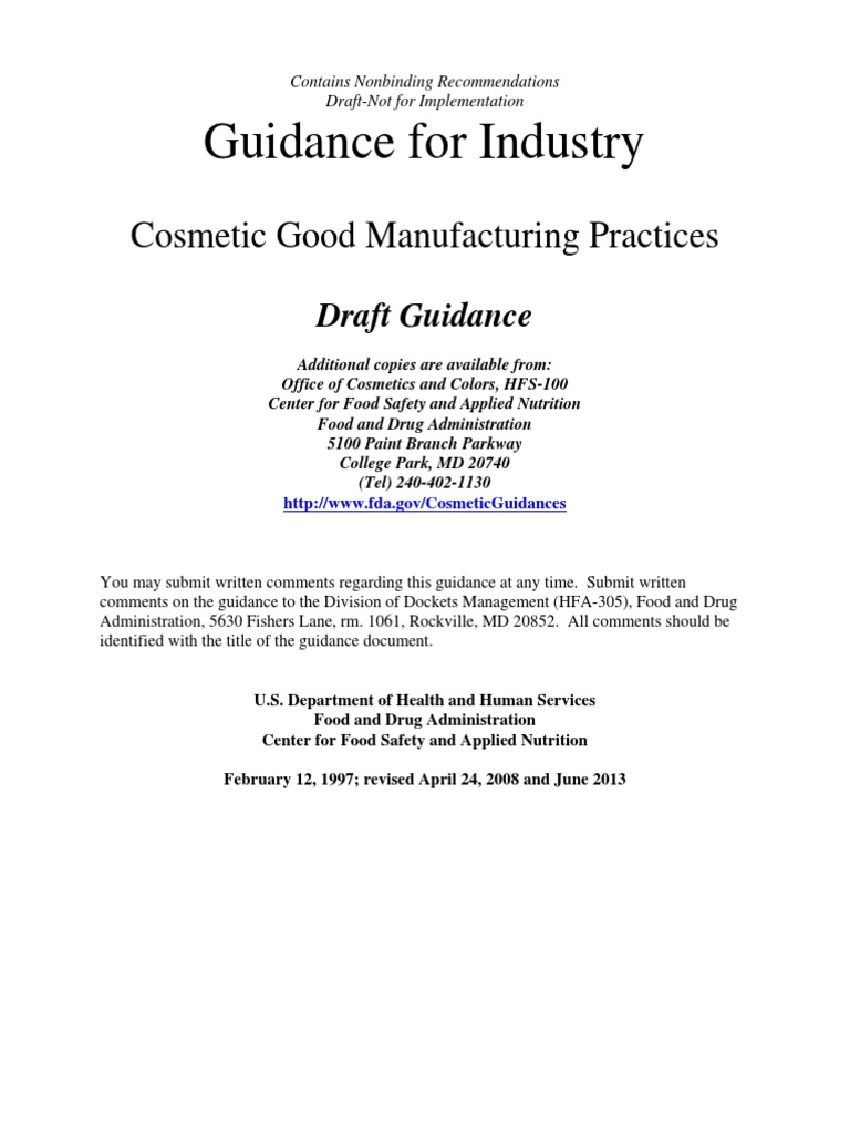 FDA Guidance on Cosmetic GMPs | PDF | Cosmetics | Federal Food