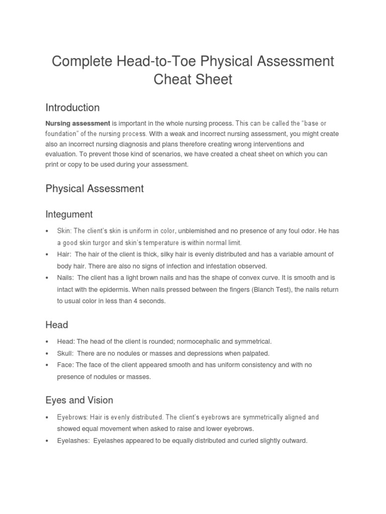 Physical Assessment Cheat | PDF | Neck | Thorax
