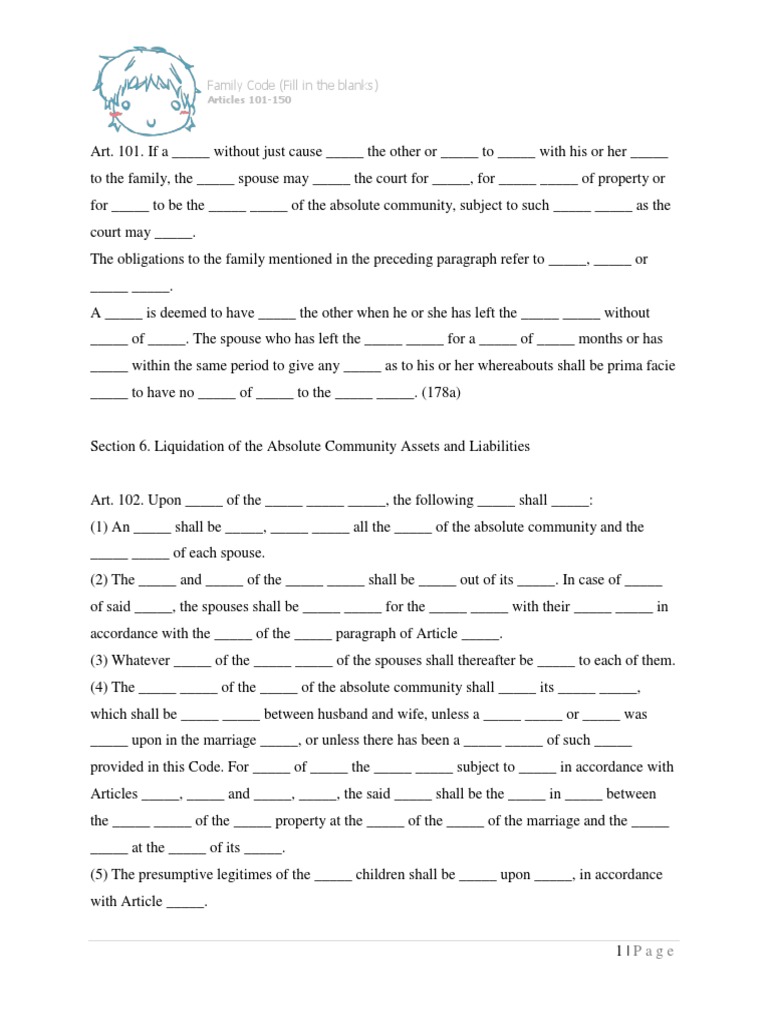 Fill in The Blanks 101-150 Family Code | PDF | Wife | Husband