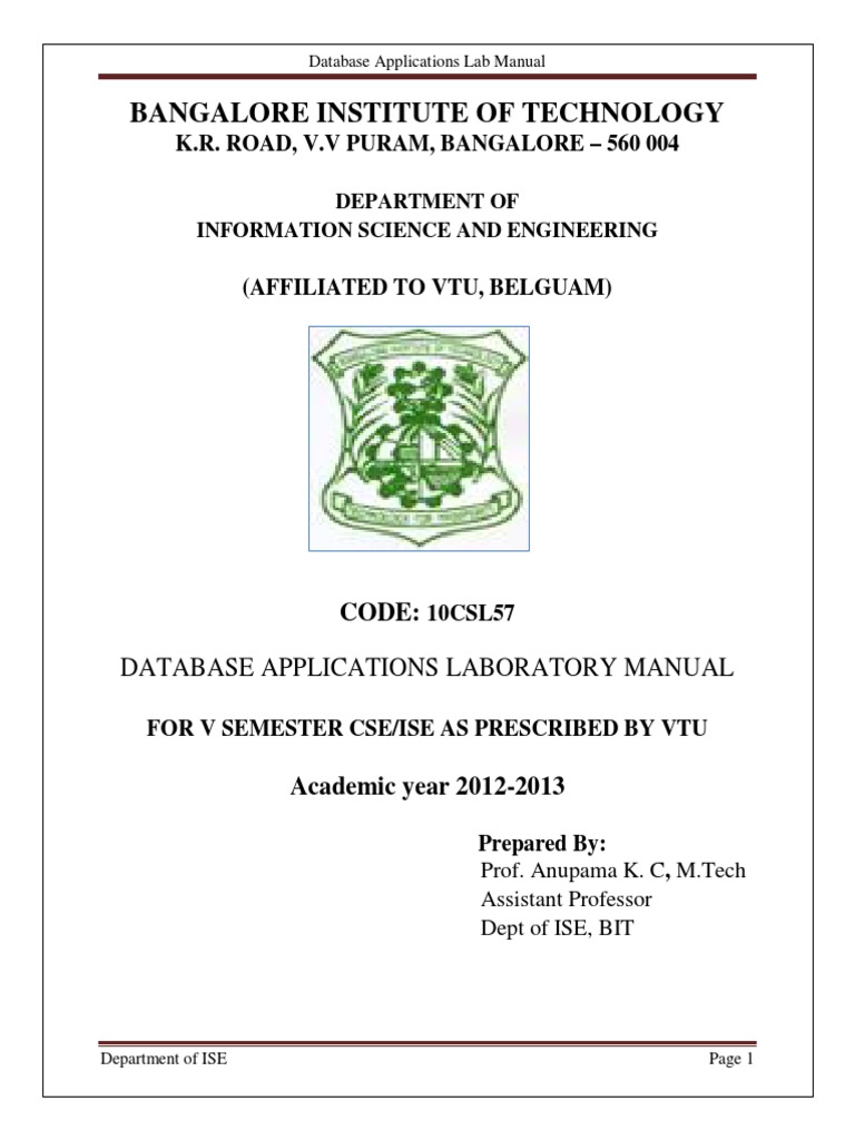 Dbms Lab Manual 10CSL58 | PDF | Relational Database | Scientific Modeling
