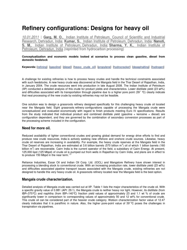 Refinery Configurations | PDF | Oil Refinery | Cracking (Chemistry)