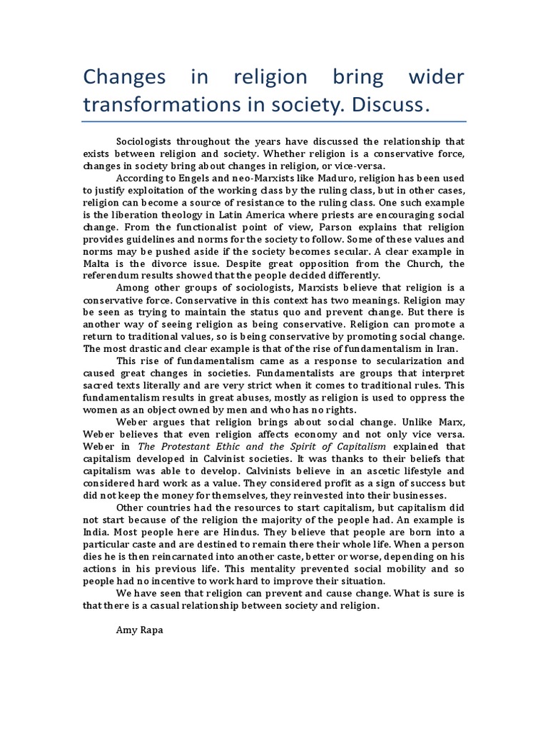 Changes in Religion Bring Wider Transformations in Society | PDF ...