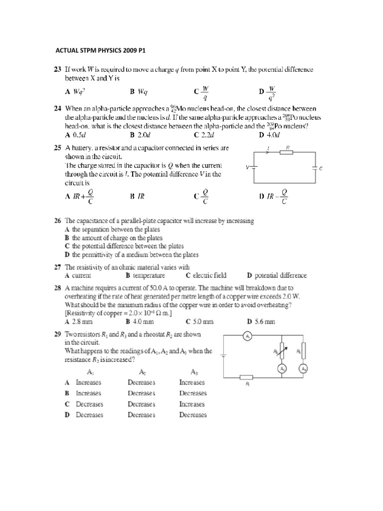 Actual STPM Physics 2009 | PDF