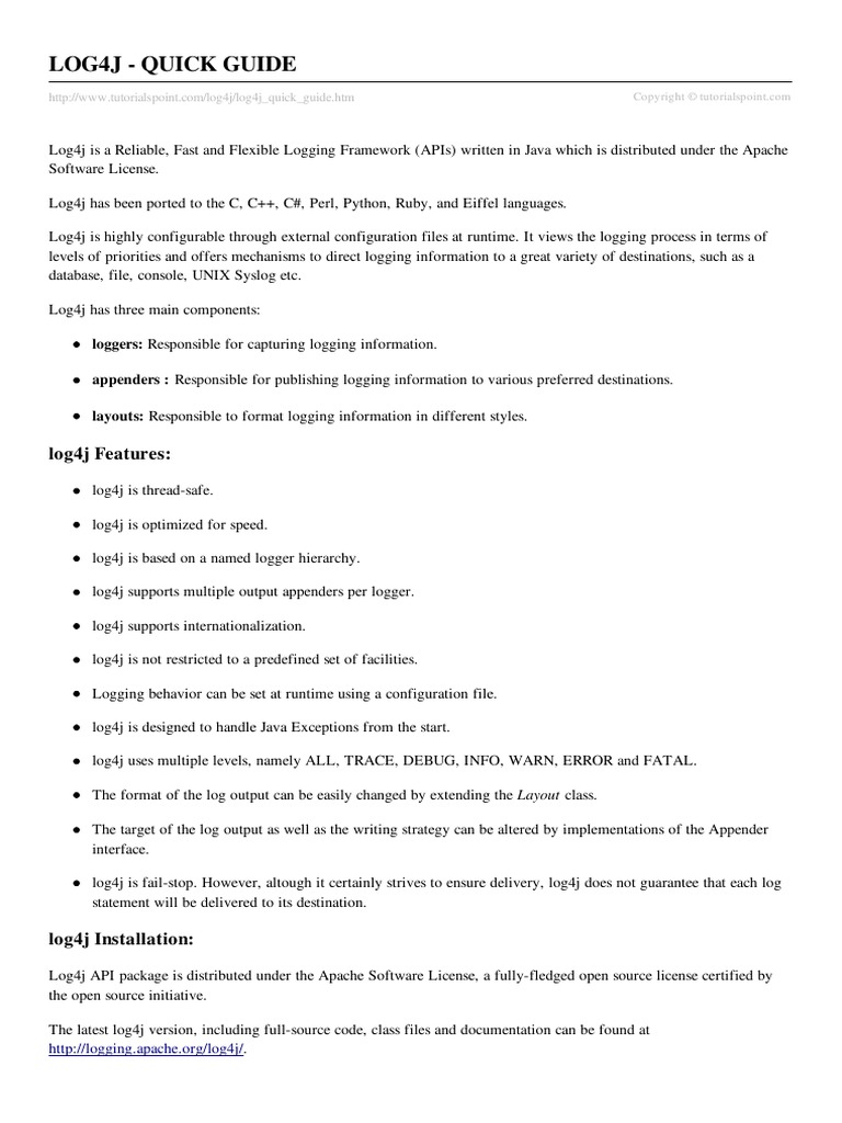 Log4j Quick Guide | PDF | Programming Paradigms | Computer Engineering