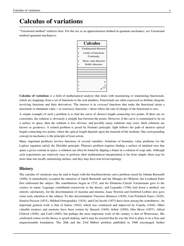Calculus Of Variations Pdf Calculus Of Variations Maxima And Minima