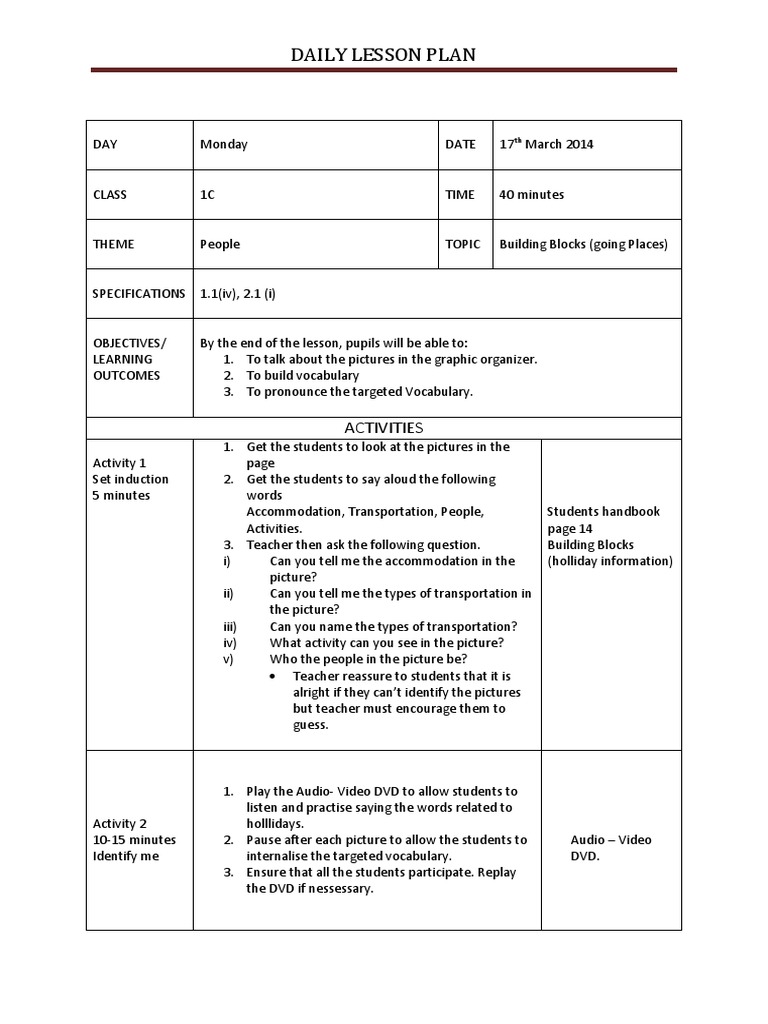 Lesson Plan: Building Blocks Vocabulary | PDF
