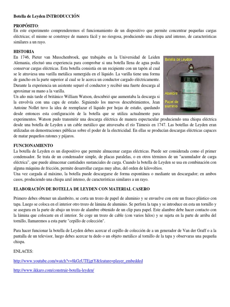 Botella de Leyden | PDF | Electricidad | Electromagnetismo