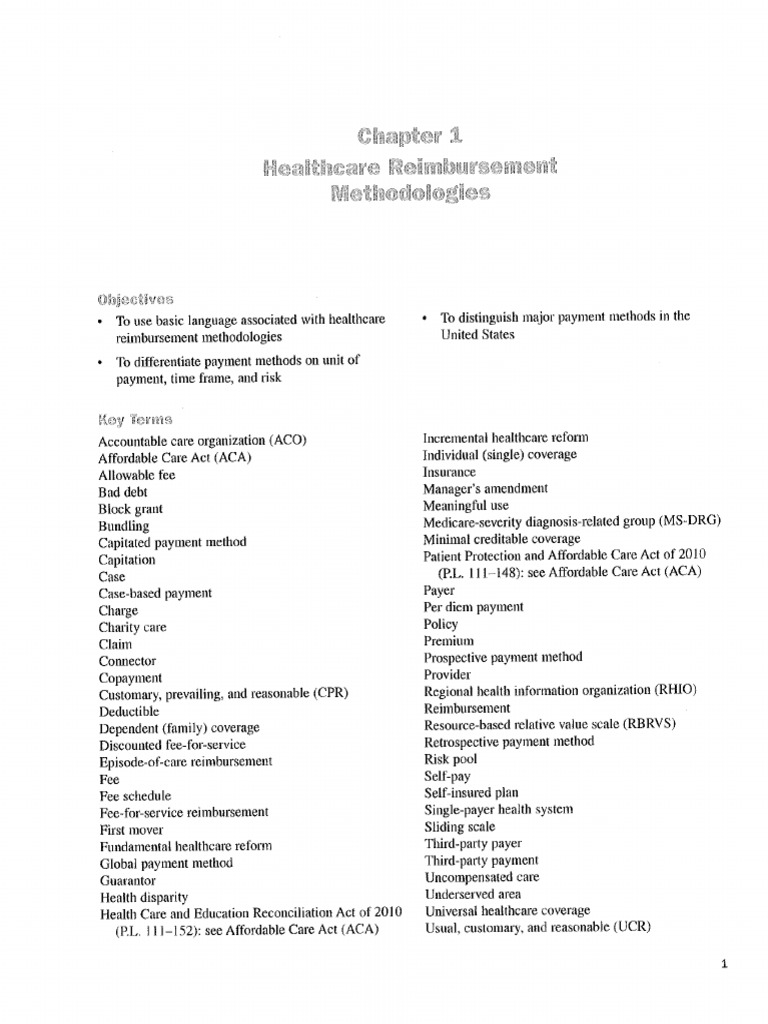 Principles of Healthcare Reimbursement Chapter 1 | PDF