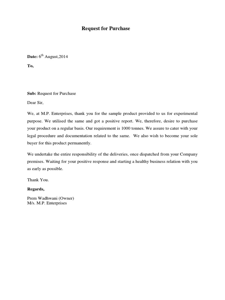 Purchase Request from M.P. Enterprises | PDF