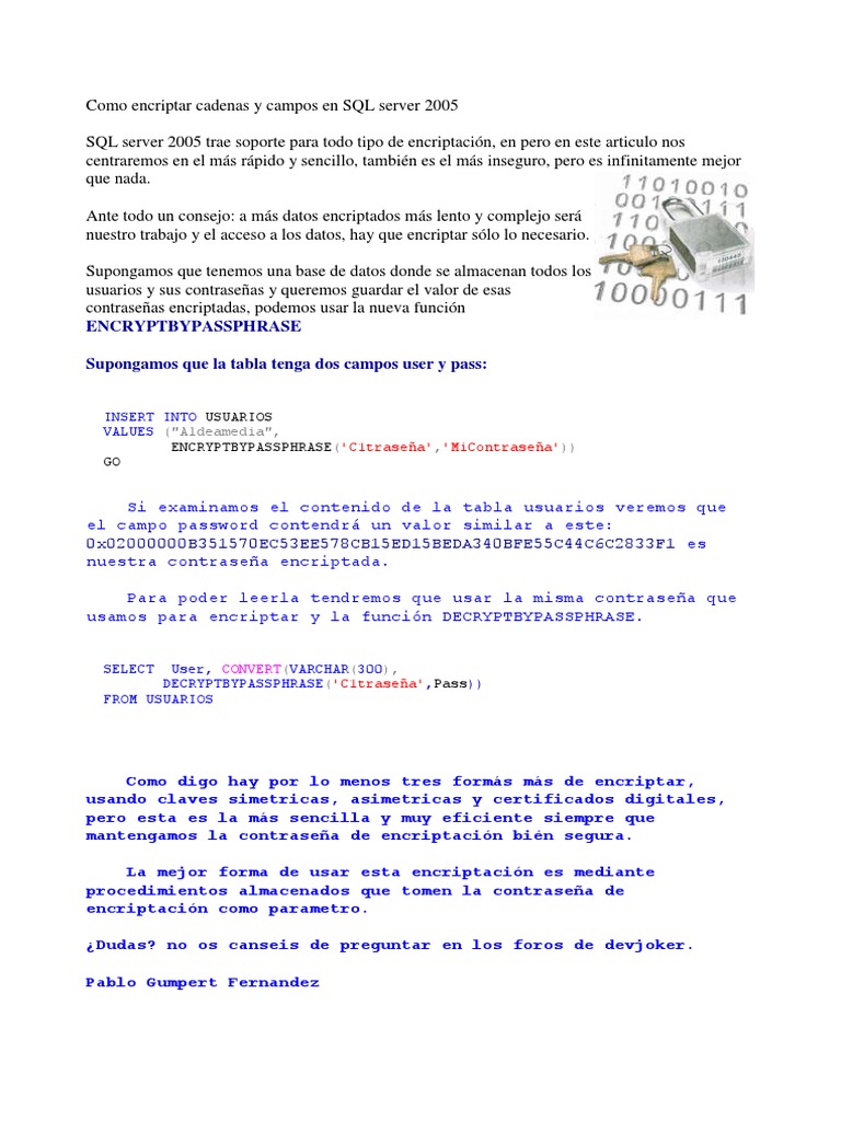 Como Encriptar Cadenas y Campos en SQL Server 2005 - 2 | PDF | Contraseña | Tabla (base de datos)