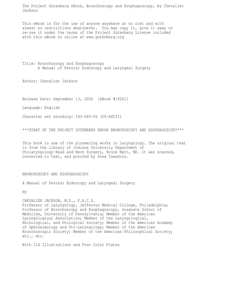 Bronchoscopy and EsophagoscopyA Manual of Peroral Endoscopy and ...